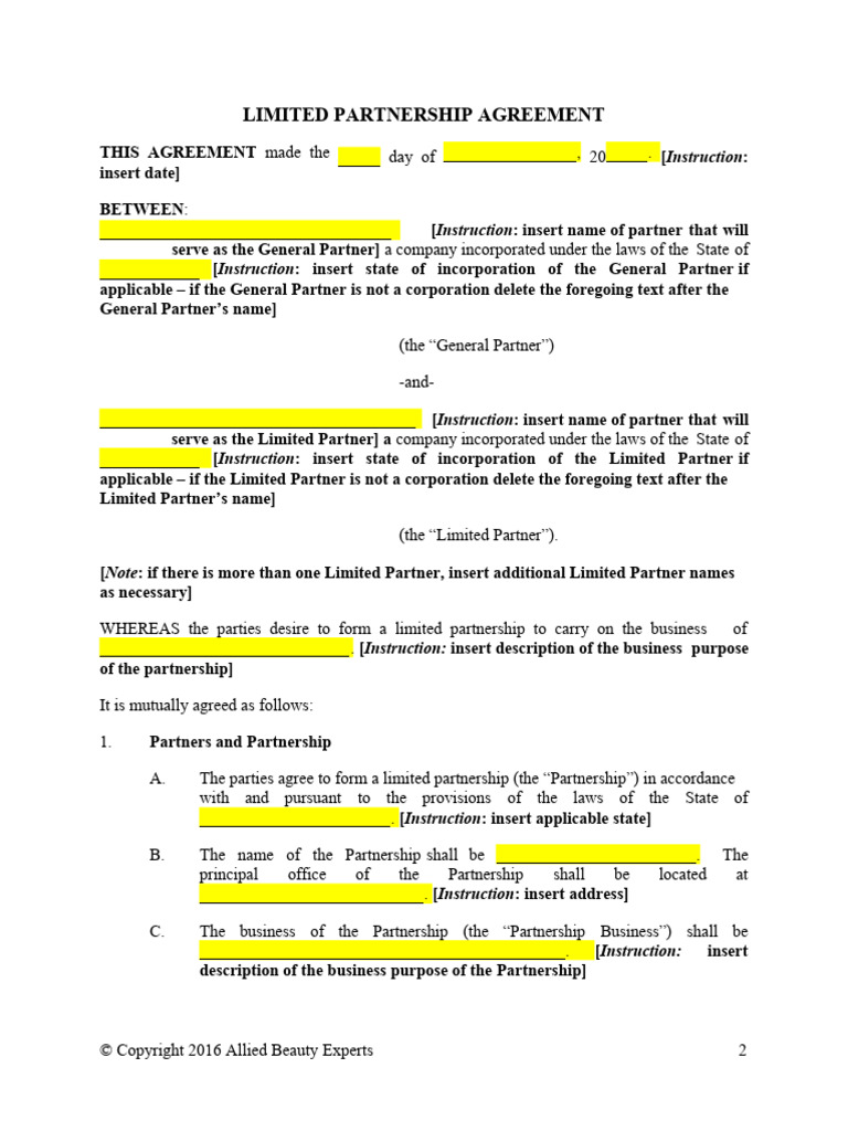 Limited Partnership Agreement 07 | PDF | Partnership | General Partnership