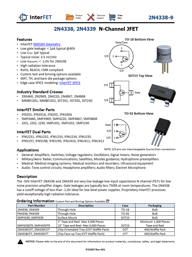 Jfet 2n4338 2n4339 Interfet | PDF | Semiconductor Devices | Semiconductors