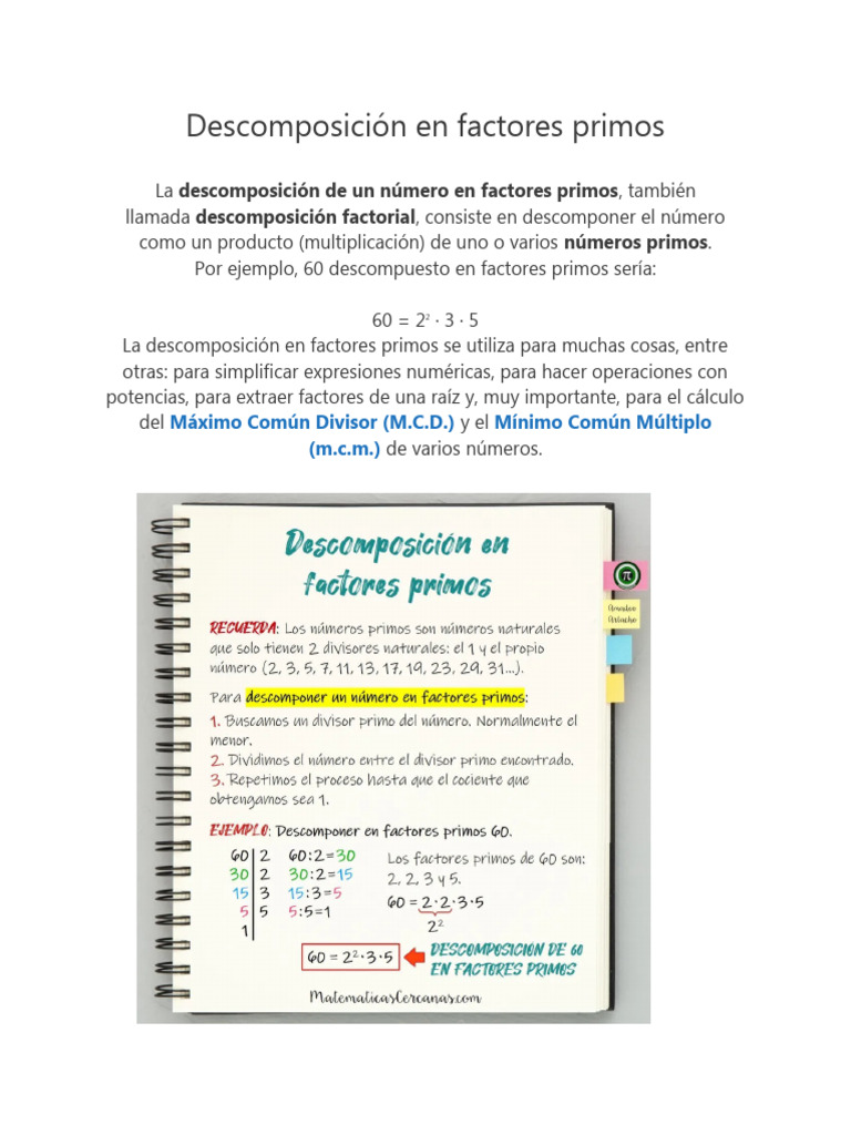 Descomposición en factores primos | PDF | Números | Matemáticas