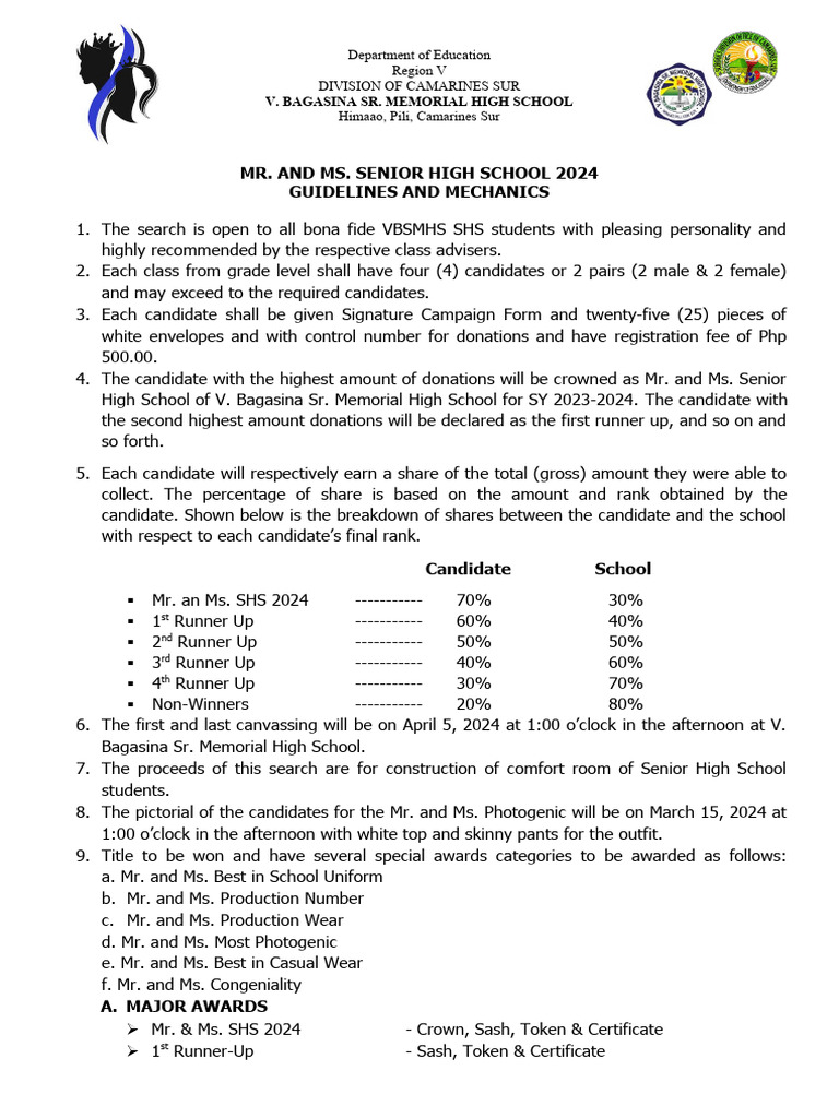 Guidelines of Mr. and Ms. SHS | PDF