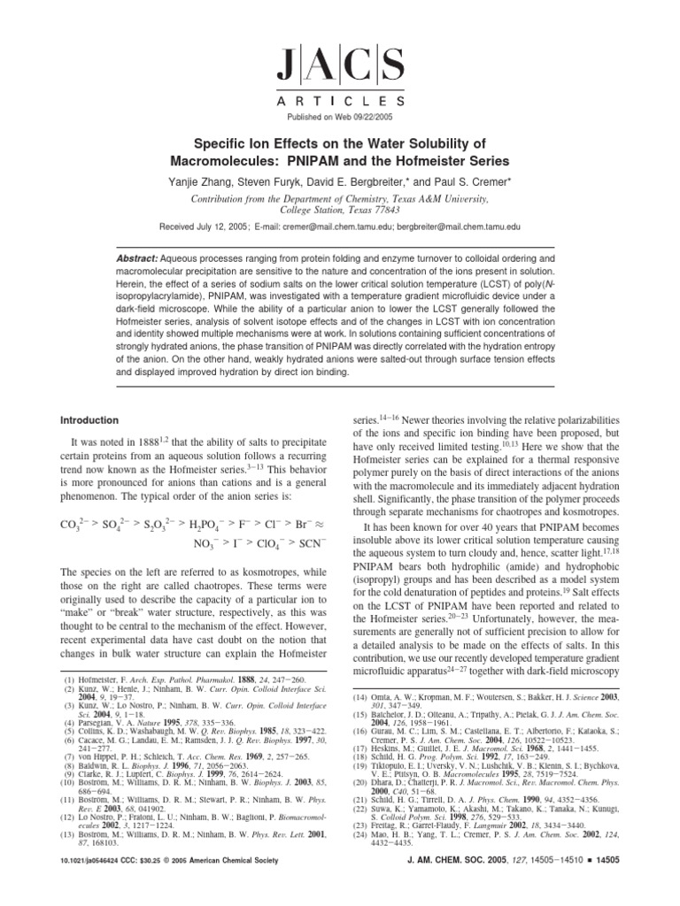 Specific Ion Effects on the Water Solubility of Macromolecules_ PNIPAM and the Hofmeister ...