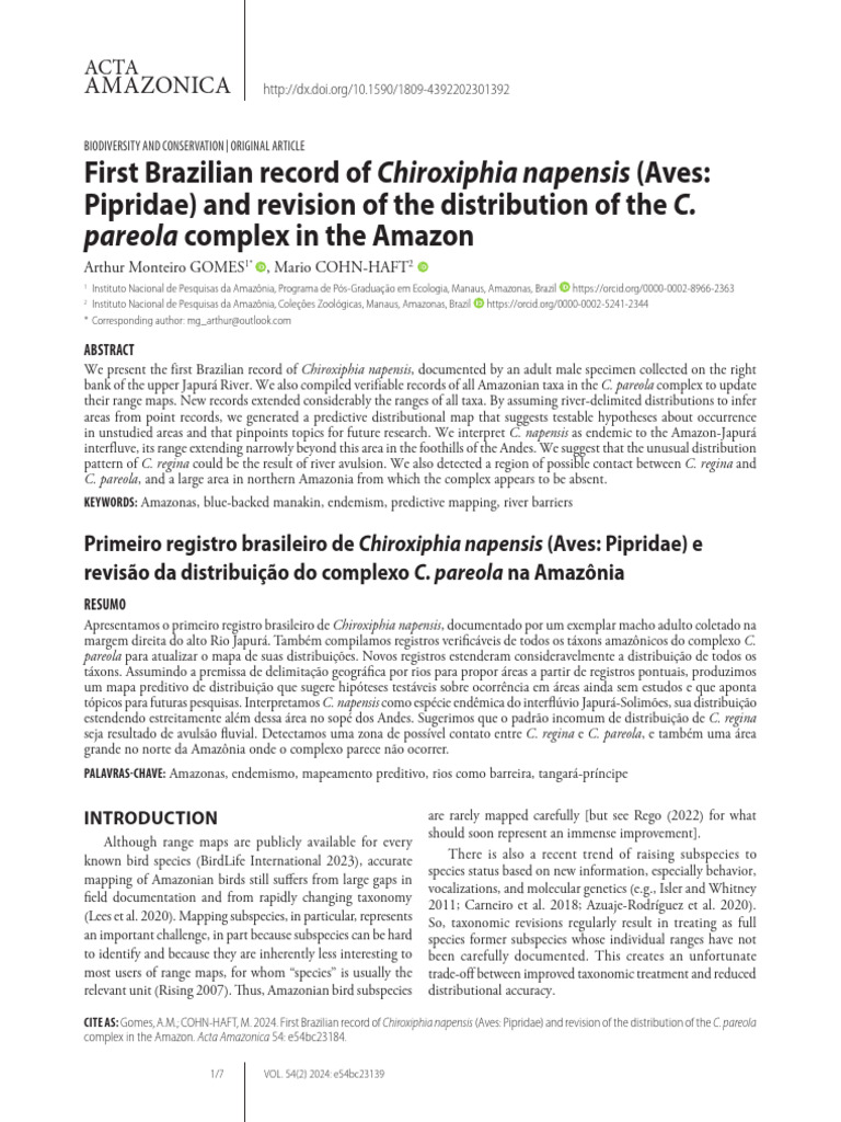 Chiroxiphia Napensis | PDF | Amazon Rainforest | Ornithology