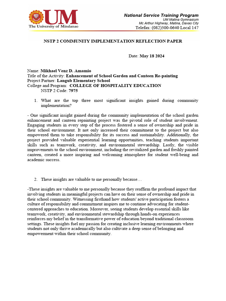 My Reflection-Paper | PDF | Empowerment | Creativity