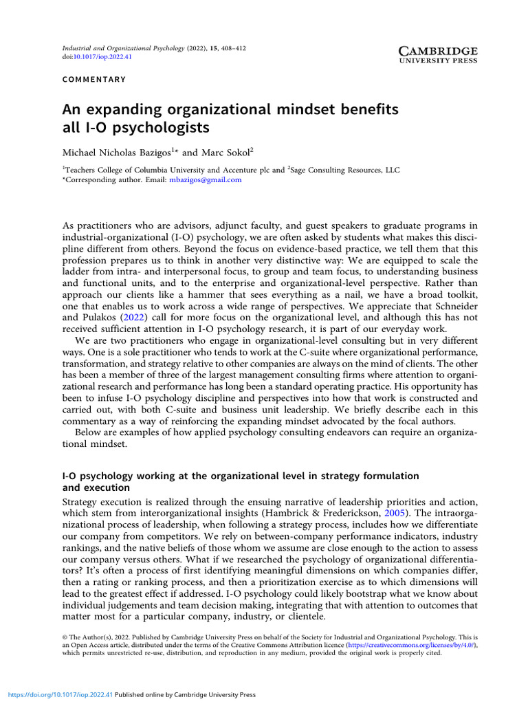 An Expanding Organizational Mindset Benefits All Io Psychologists ...