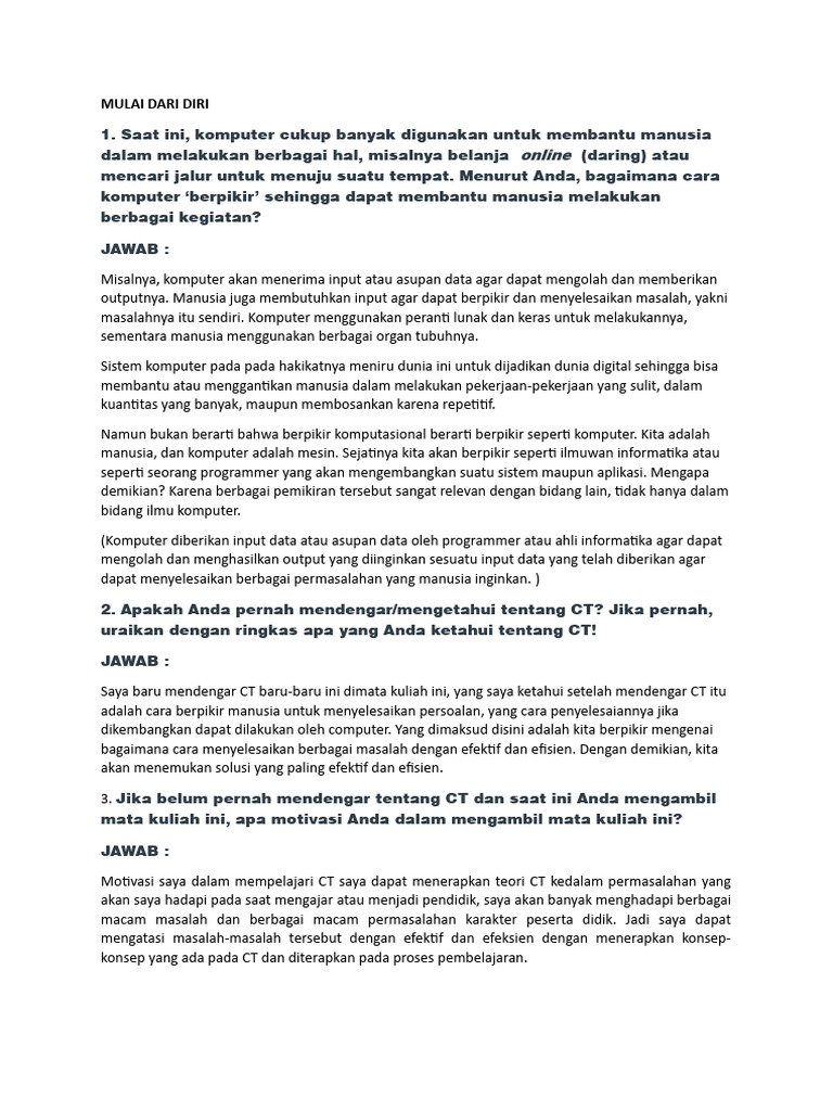 Mulai Dari Diri CT (Topik 1) | PDF