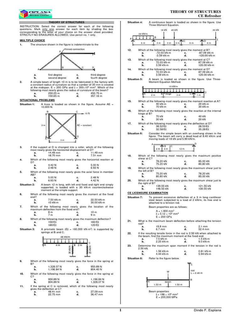 Refresher in Theory of Structures | PDF | Beam (Structure) | Truss