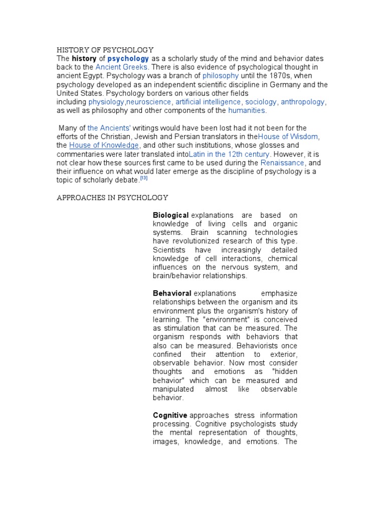 Overview of Psychology's History and Approaches | PDF | Thought ...