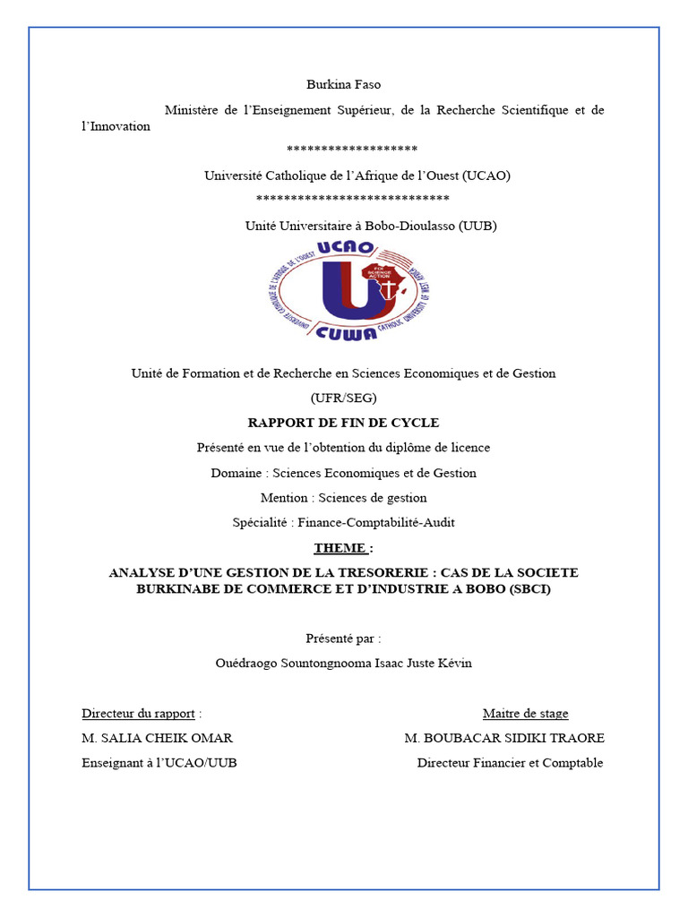 Gestion de la Trésorerie à la SBCI | PDF | Banques | Fonds de roulement