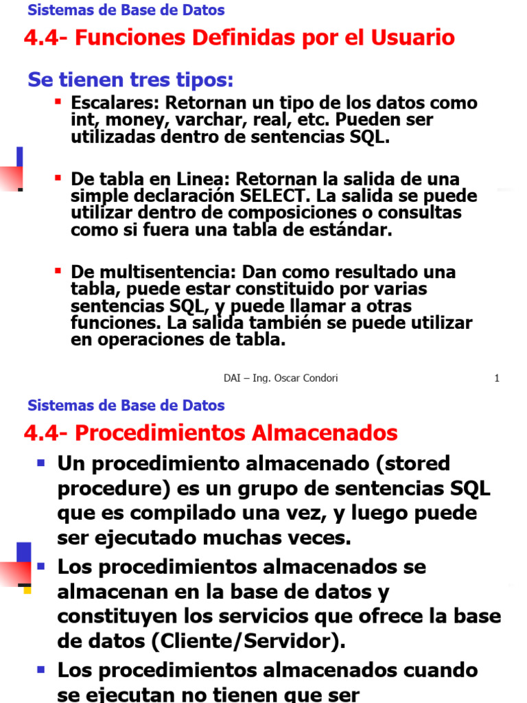 Funciones y Procedimientos | PDF | SQL | Bases de datos
