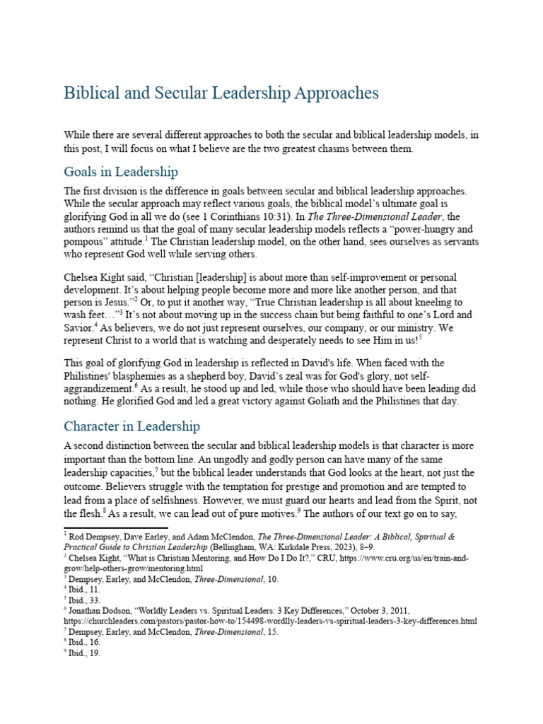 Biblical and Secular Leadership Approaches | PDF | Jesus | Leadership