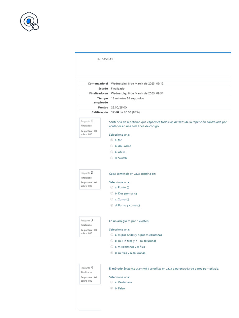Primer Parcial - Revisión Del Intento | PDF | Java (lenguaje de programación) | C
