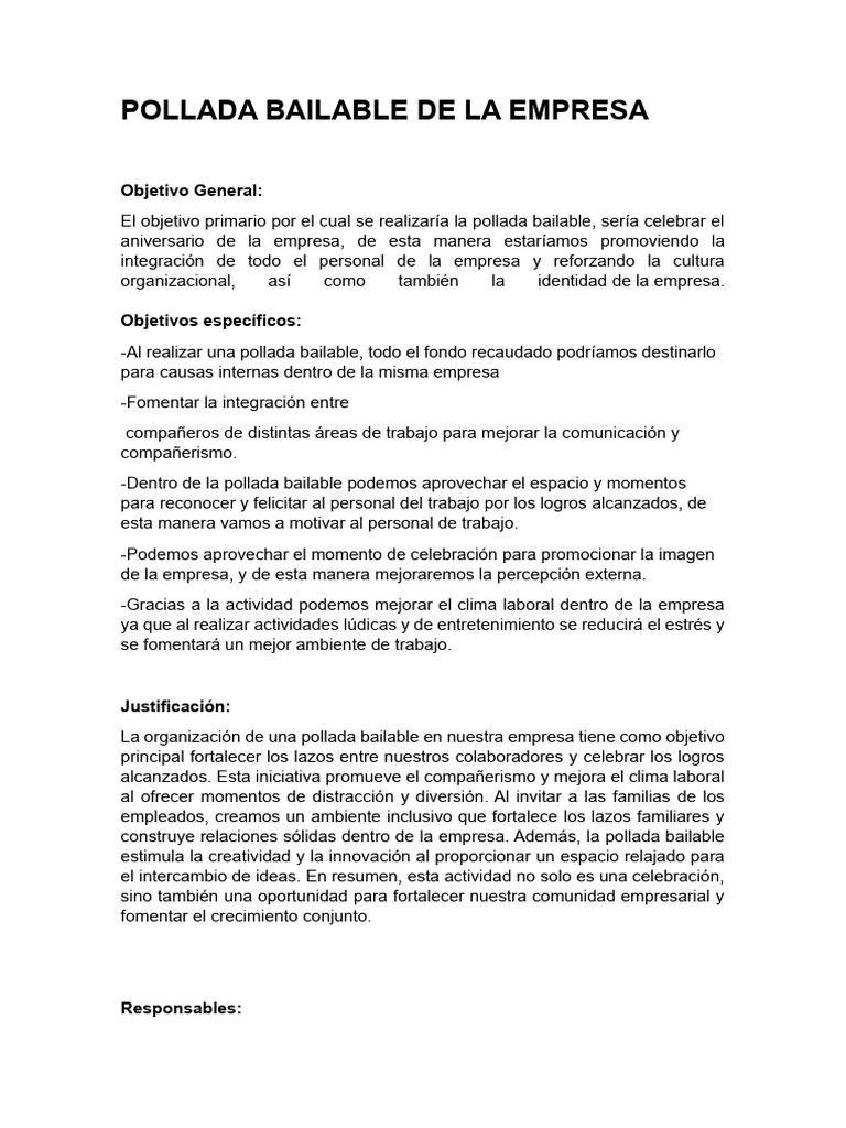 Pollada Bailable Aniversario Empresa | PDF | Business | Presupuesto