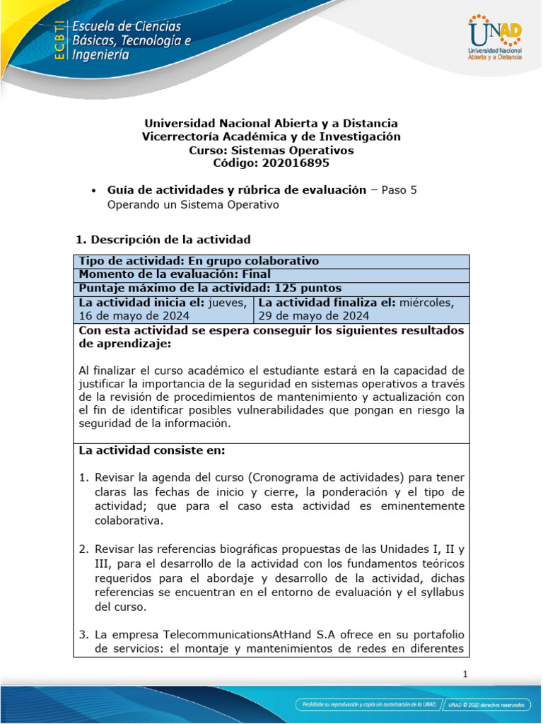 Guía de Actividades y Rúbrica de Evaluación - Paso 5 - Operando Un Sistema Operativo | PDF ...