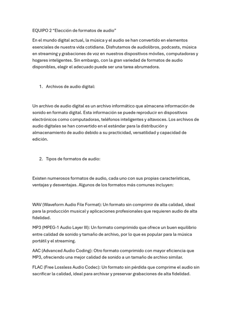 Elección de Formatos de Audio | PDF | Multimedia | Informática