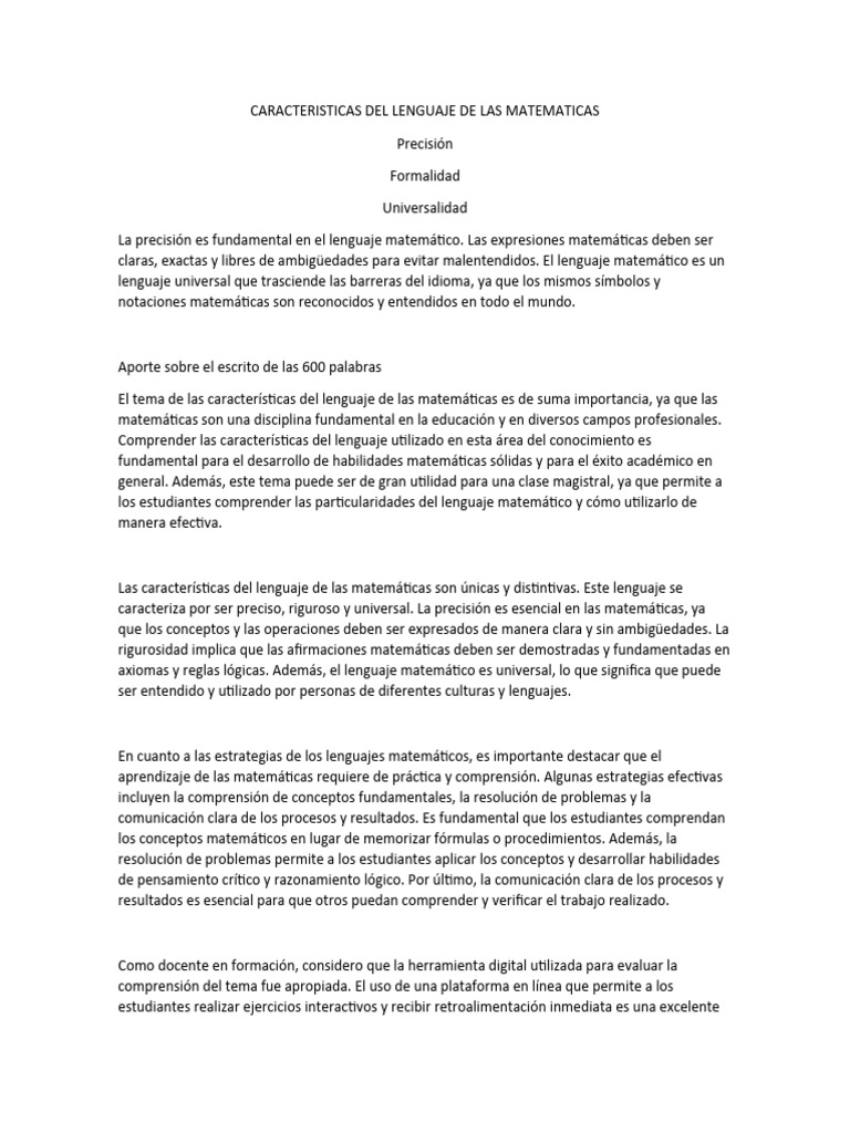 Caracteristicas Del Lenguaje de Las Matematicas - Michell Bolaño | Descargar gratis PDF ...