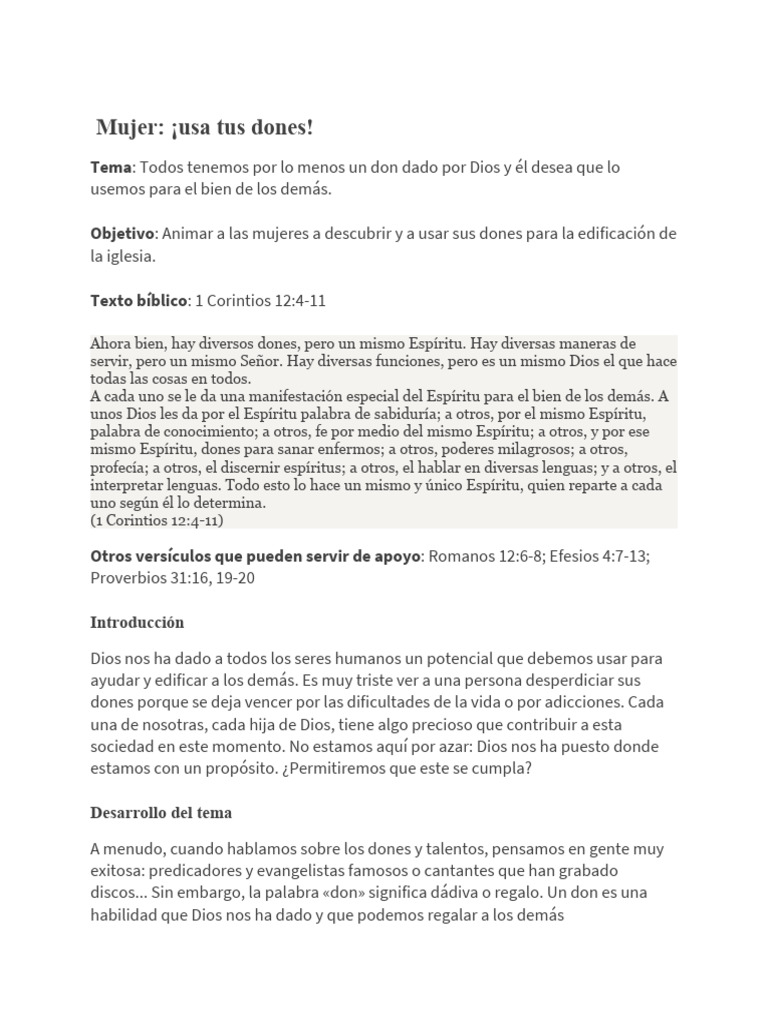 Mujer Usa Tus Dones | Descargar gratis PDF | Esther | Contenido bíblico