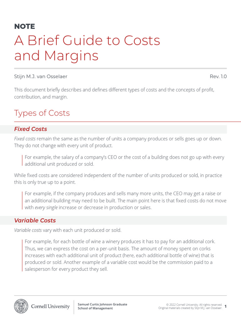 NCC5030 - U1 Note A Brief Guide To Costs and Margins | PDF | Profit ...