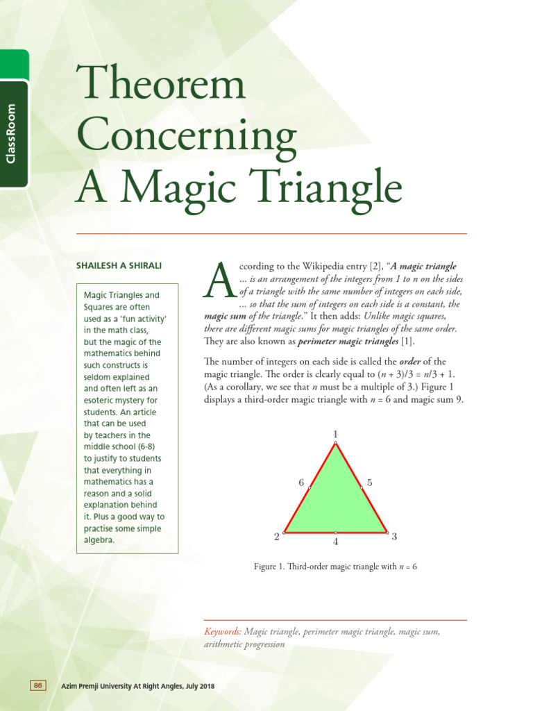 A Magic Triangle Theorem, Shailesh Shirali | PDF | Triangle | Summation