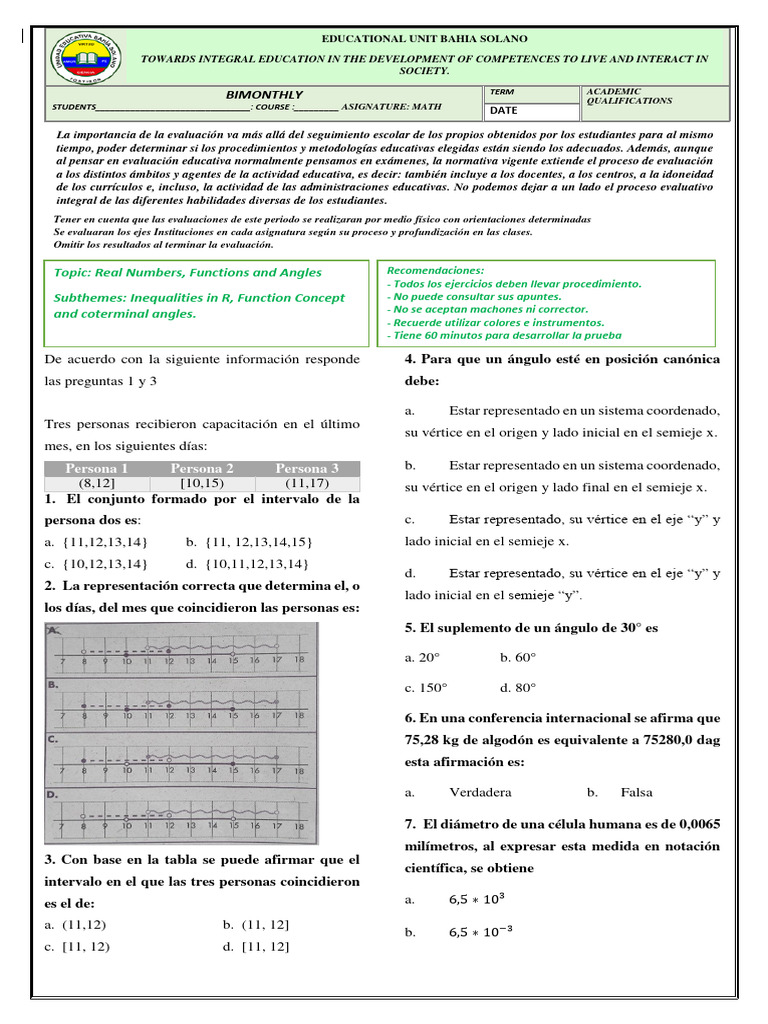 Examen 10° I Periodo Matematicas y Fisica Modificado | PDF | Evaluación