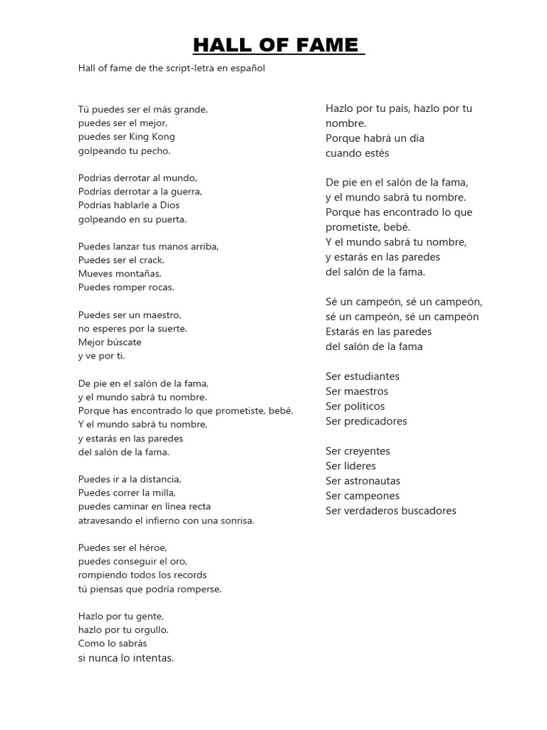 Hall of Fame de The Script Letra en Español | PDF