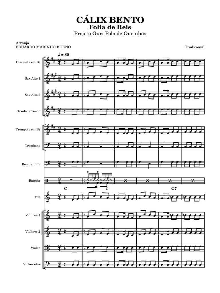 Arranjo para Banda Da Música CaLIX - BENTO | PDF | Aerophones | Musical ...
