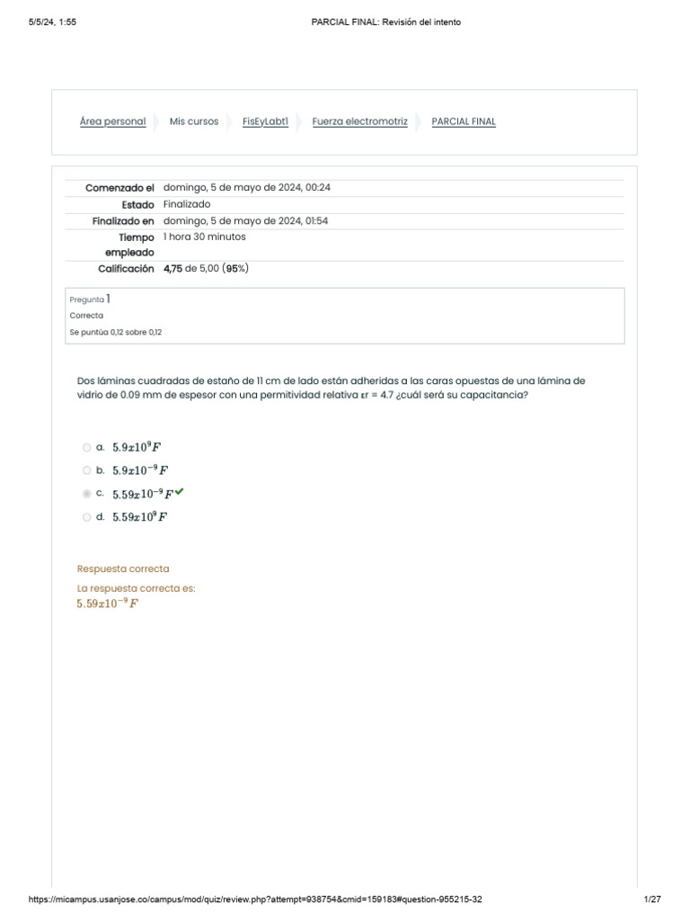 PARCIAL FINAL - Física | PDF | Resistencia Eléctrica y Conductancia | voltaje