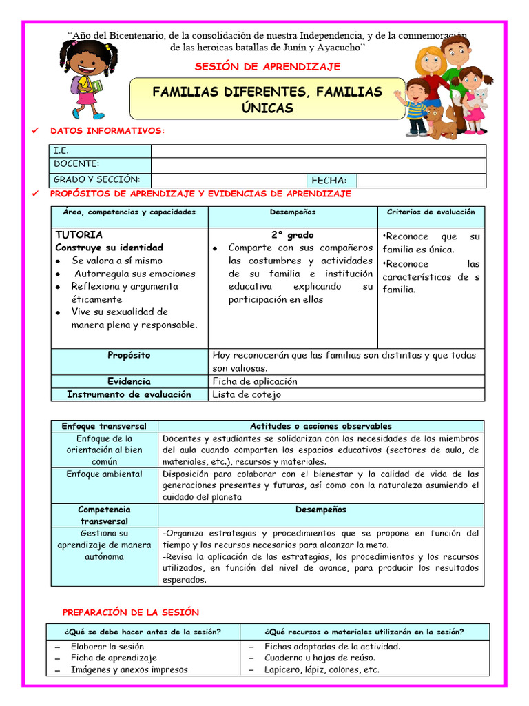 2º U3 S2 Sesion D5 Tutoria Familias Diferentes Familias Unicas Maestras ...