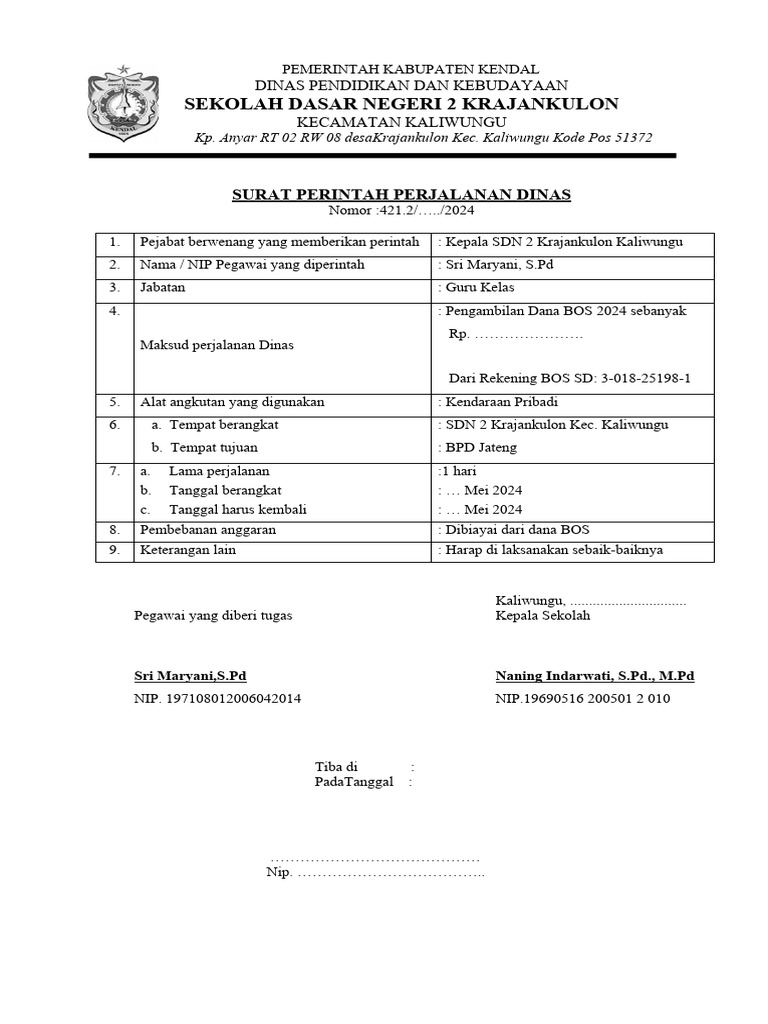 FORMAT SPPD Pengambilan Bos 2024 | PDF