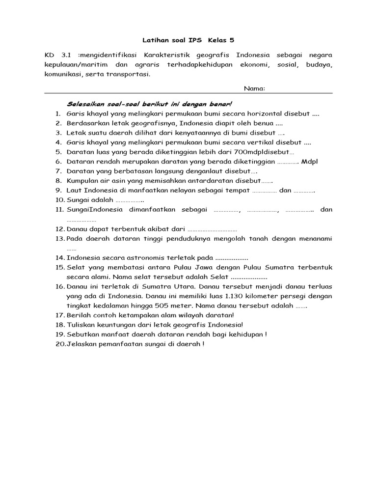 Latihan Soal IPS Kelas 5 Tema 9 | PDF | Perjalanan