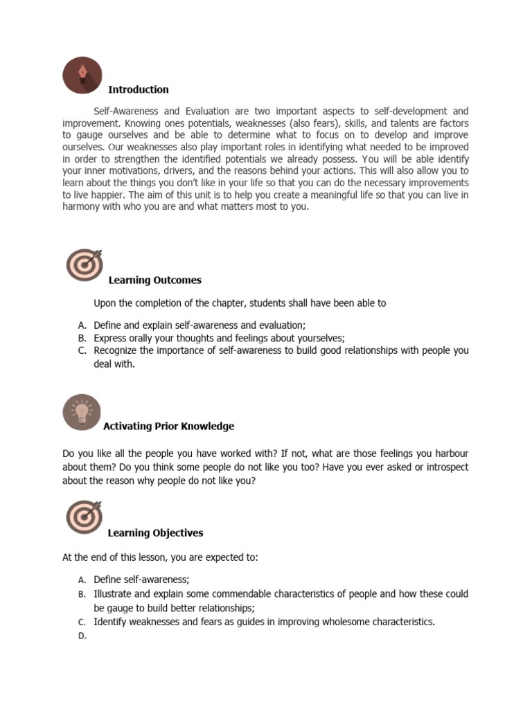Self-Awareness & Evaluation Guide | PDF | Self Awareness | Awareness