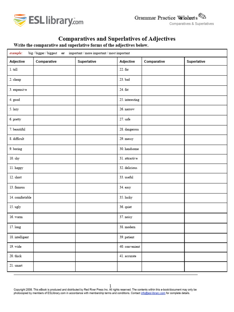 Comparatives Superlatives Worksheet With Answers | PDF | Adverb | Adjective