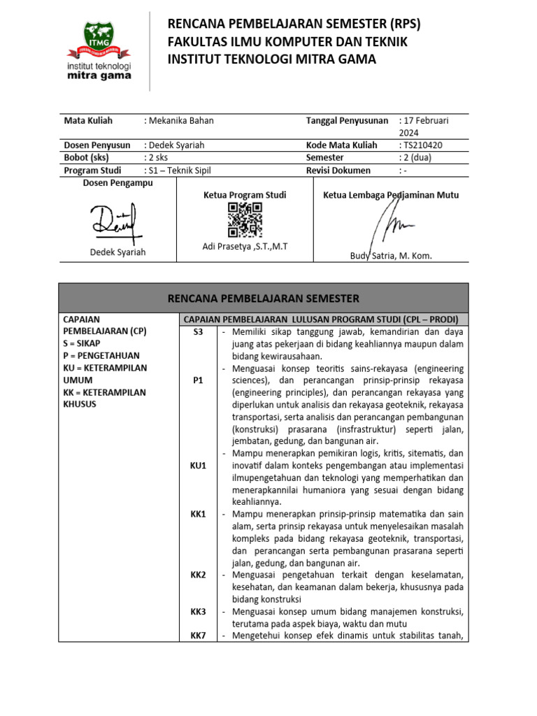 RPS Mekanika Bahan 2024 | PDF