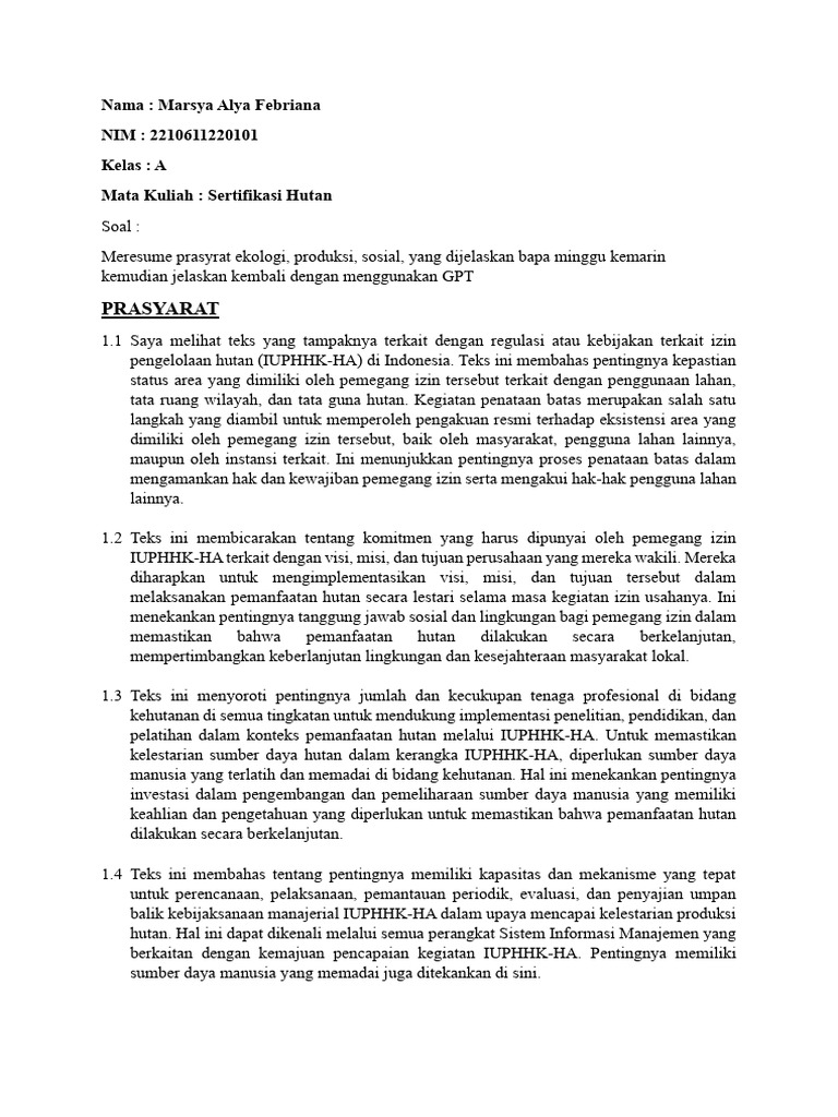 Sertifikasi Hutan Acha | PDF