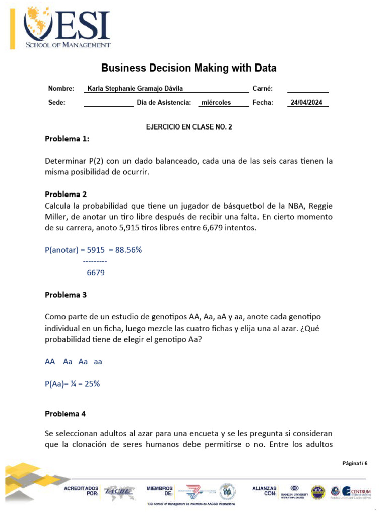 Ejercicio en Clase Sesion 2 | PDF | Probabilidad