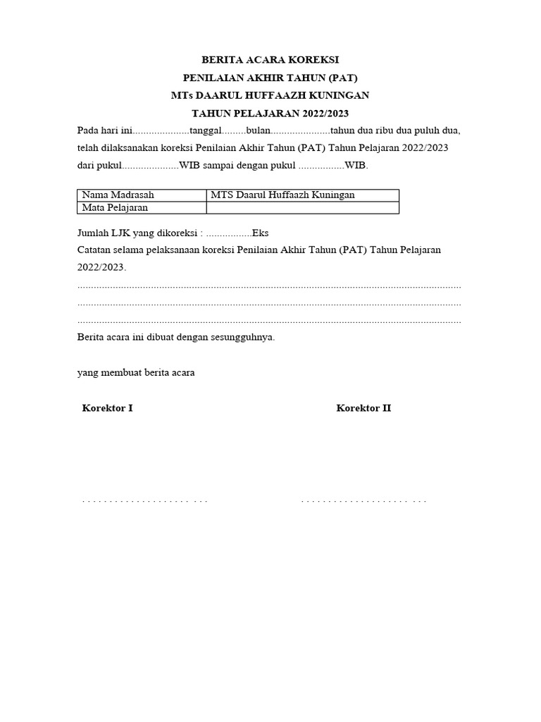 Berita Acara Koreksi PAT | PDF