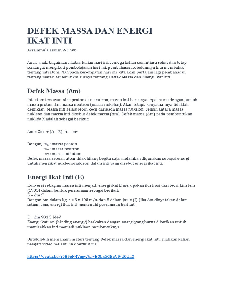 Defek Massa Dan Energi Ikat | PDF
