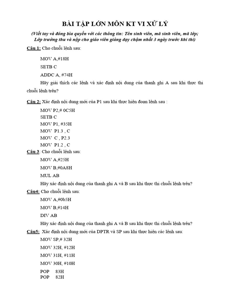 BÀI TẬP LỚN MÔN KT VI XỬ LÝ | PDF