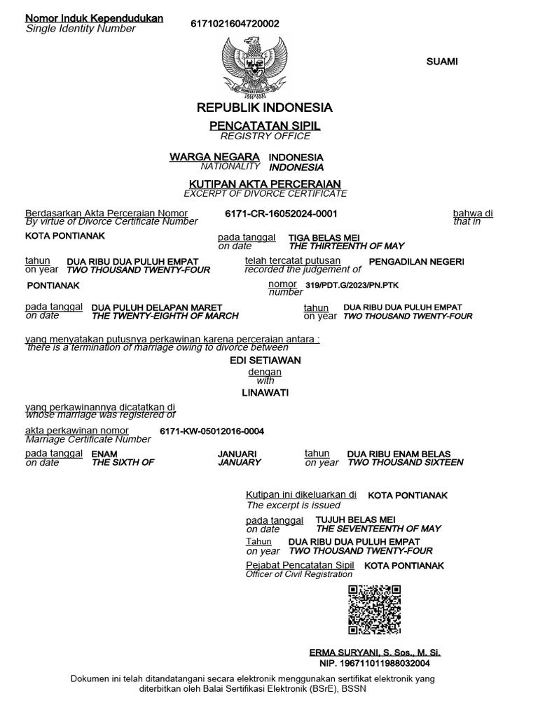 Edi Setiawan Akta Cerai | PDF