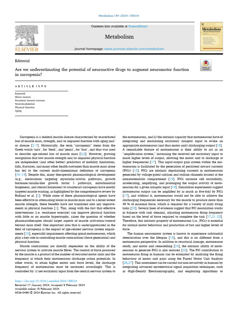 Neuroactive Drugs and Sarcopenia Insights | PDF | Motor Neuron | Serotonin