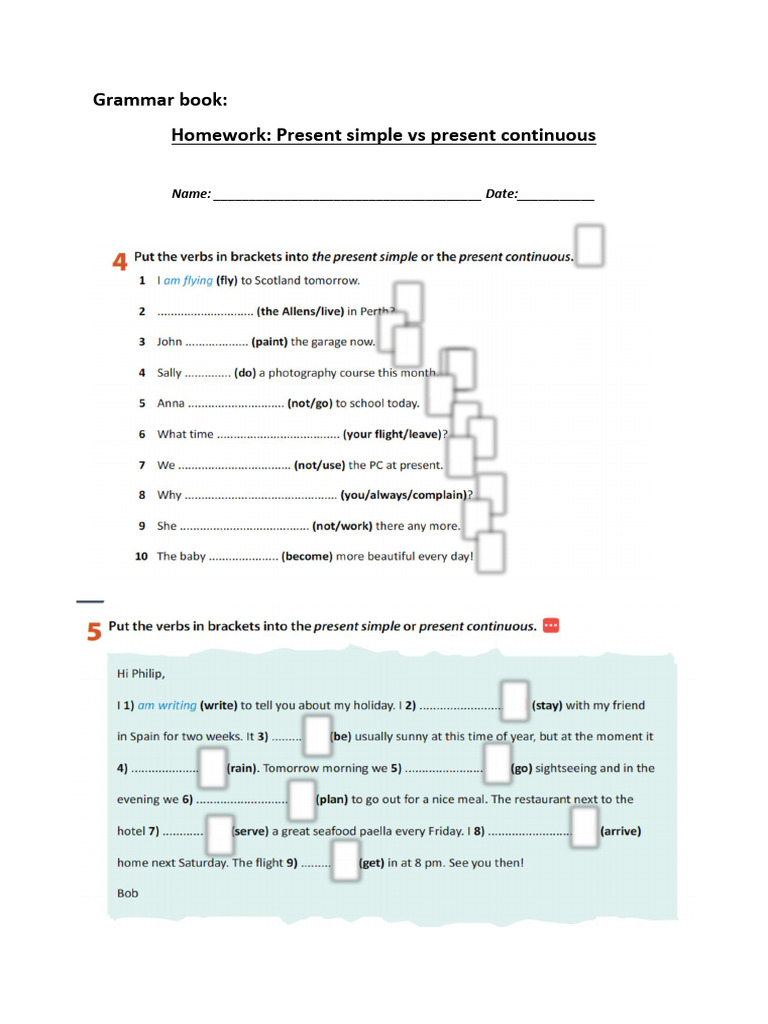 Homework Present Simple Vs Present Continuous 1 | PDF