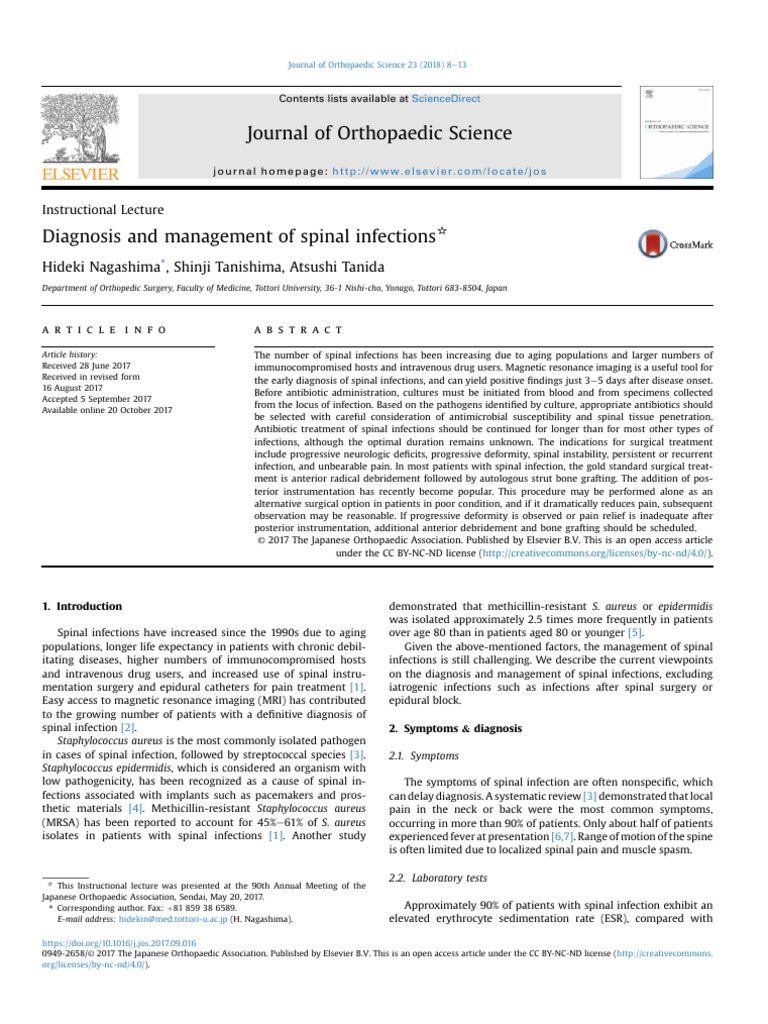 Diagnosis and Management of Spinal Infections | PDF | Infection | Methicillin Resistant ...