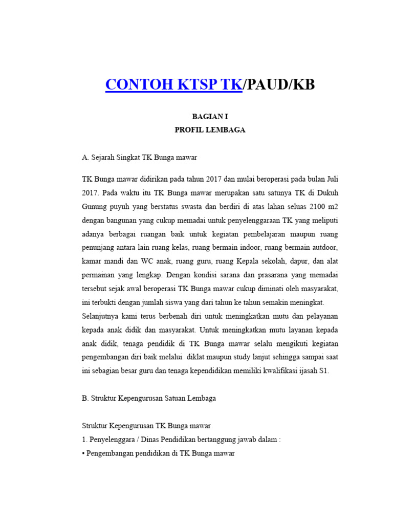 Contoh KTSP TK Paud KB | PDF