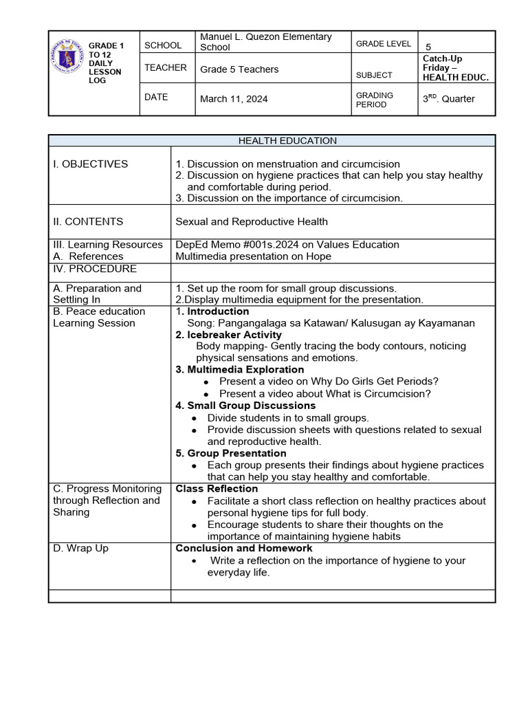 Grade 5 & 6 Health and Reading Lessons | PDF