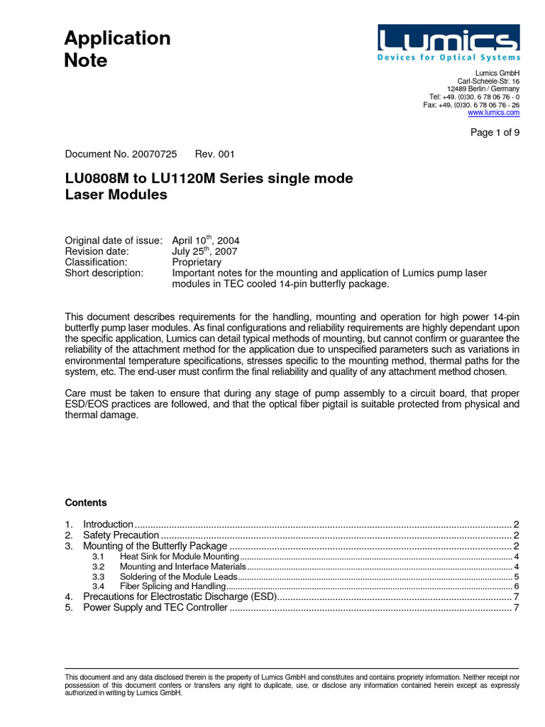 Application Note Lumics 14-Pin BTF 20070725 | PDF | Electrostatic ...