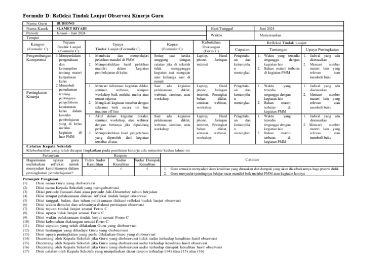 Form D Guru - Contoh Isi | PDF