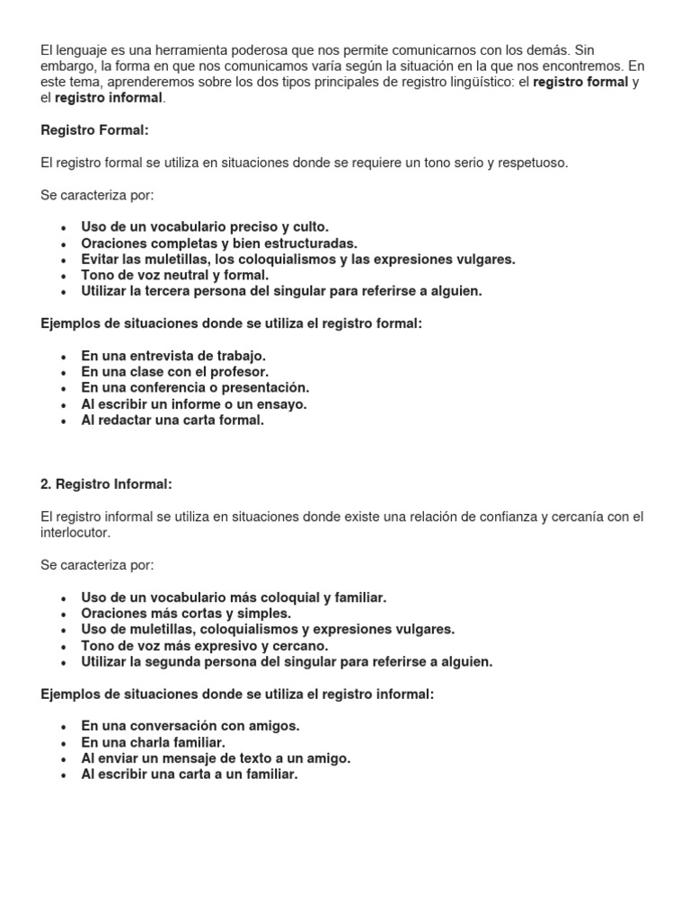 Registro formal e informal | PDF | Comunicación humana | Lingüística