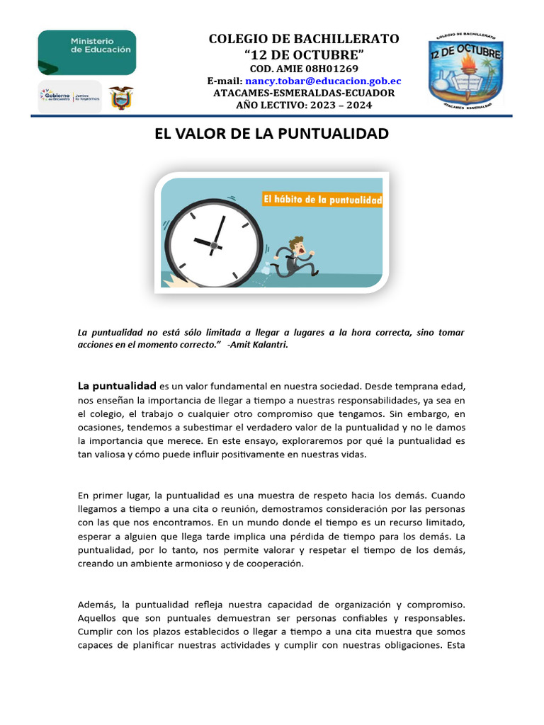 El Valor de La Puntualidad | PDF | Aprendizaje | Enseñando