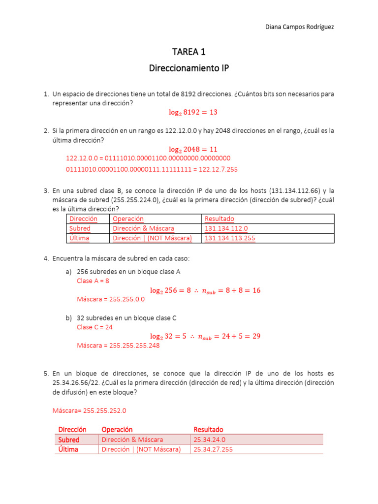 Direccionamiento IP Ejercicios | PDF | Dirección IP | Redes de computadoras