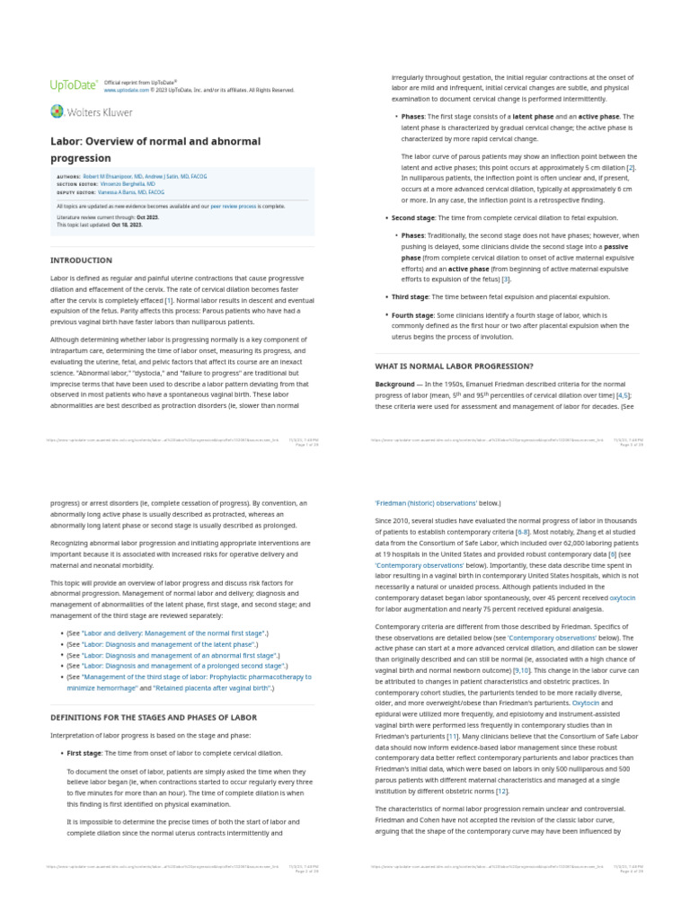 Labor- Overview of Normal and Abnormal Progression - UpToDate | PDF ...
