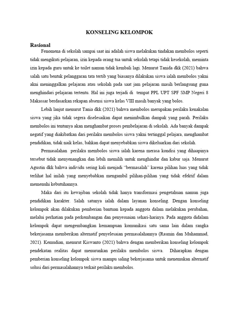 RPL Konseling Kelompok | PDF | Karier & Perkembangan | Kesehatan Holistik